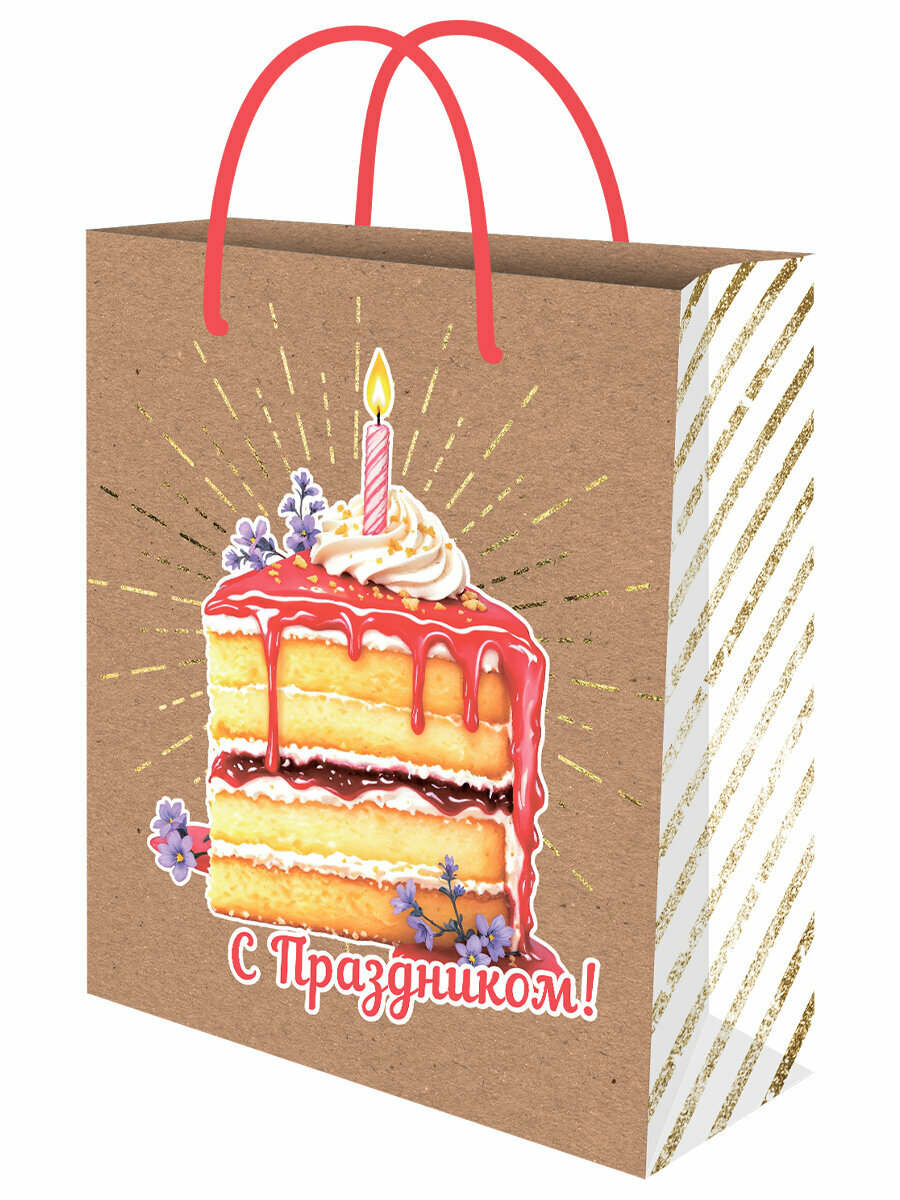 Пакет подарочный из крафт-бумаги 26,4x32,7x13,6 см (craft L) Тортик, 150 г (собс. разр) ППК-4022