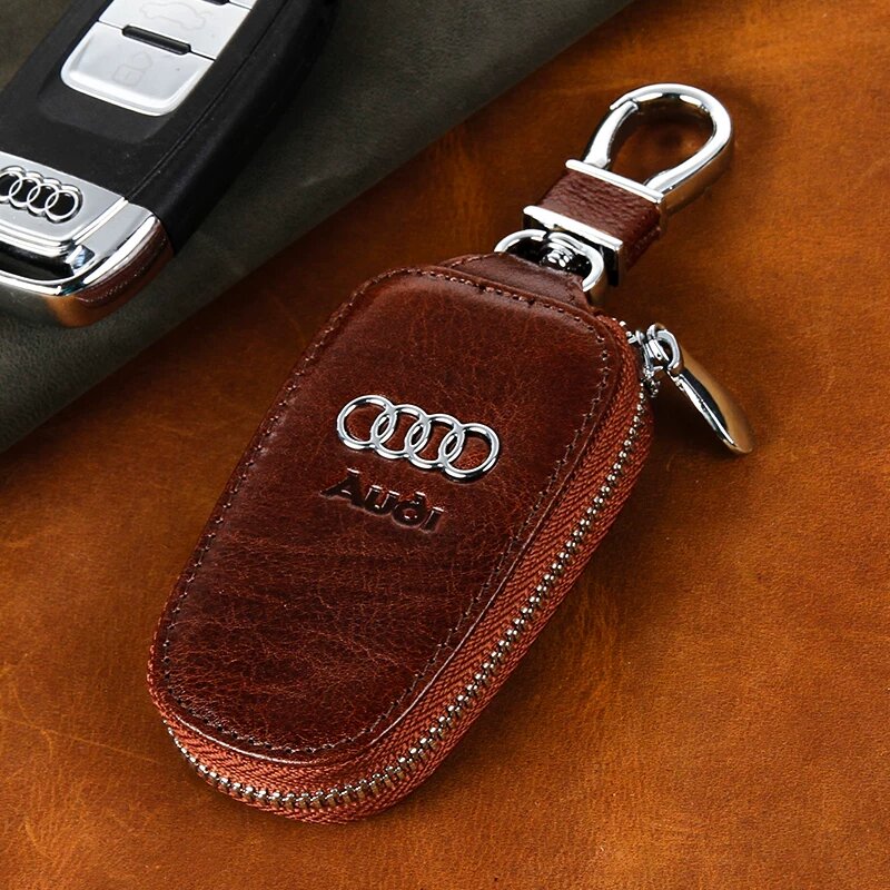 Audi натуральная кожа чехол для ключей для женщин, универсальная подгонка, глубокий коричневый защитный чехол для