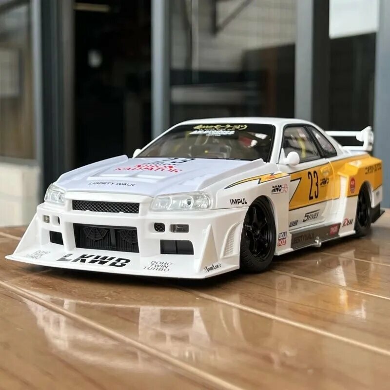 Миниатюрная модель автомобиля из литого металла Ниссан Скайлайн GTR R34 ER34 S15, Быстрый и яростный, модель автомобиля Игрушки 1:18 Nissan Skyline GTR R34 ER34 S15, Fast and Furious, со светом и звуками