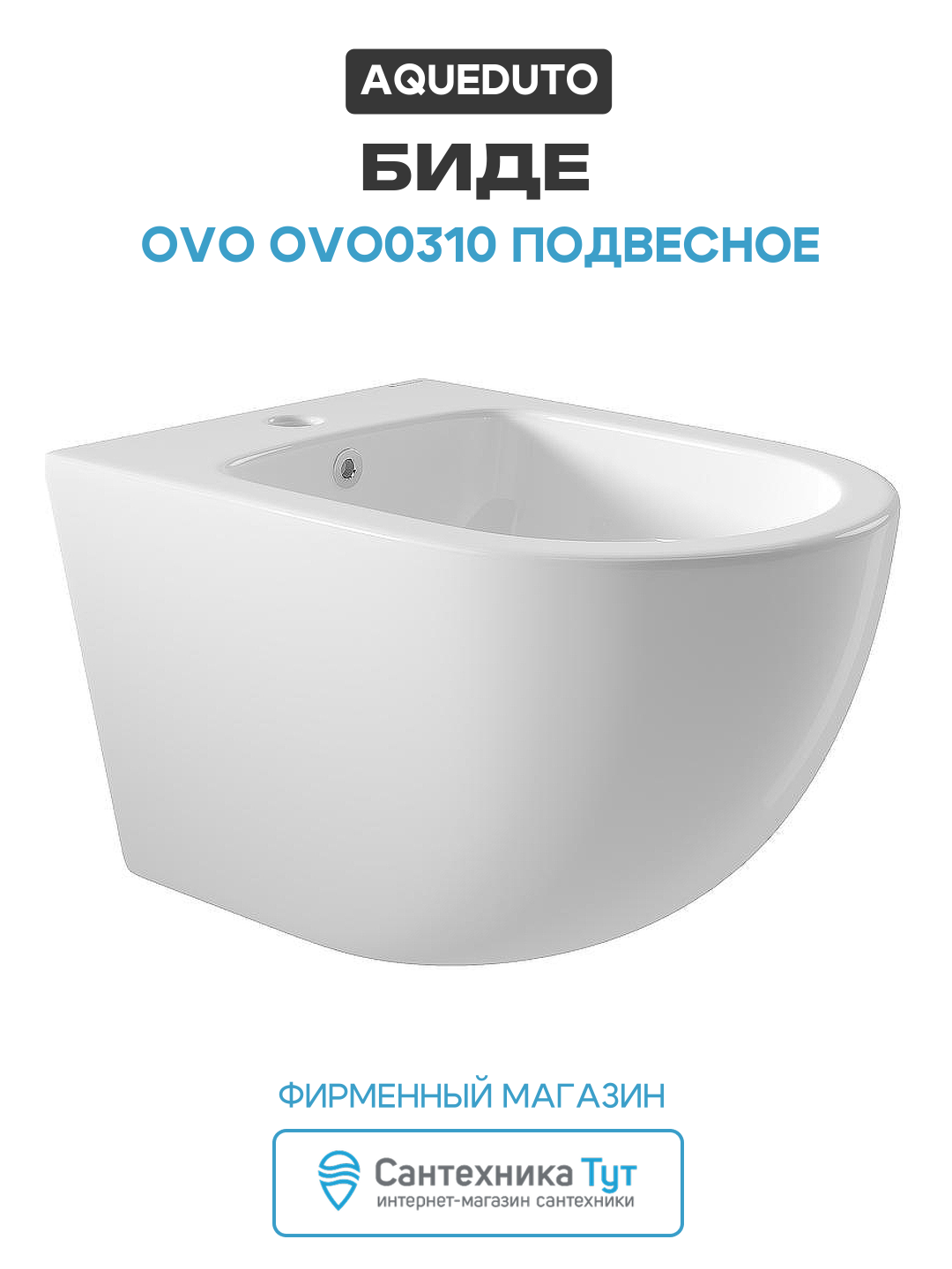 Биде Aqueduto Ovo OVO0310 подвесное Белое глянцевое фаянс подвесной