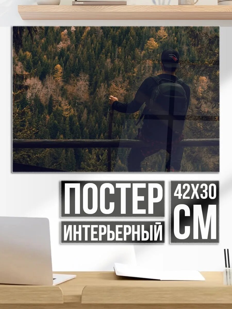 Плакат постер путешественник на заборе