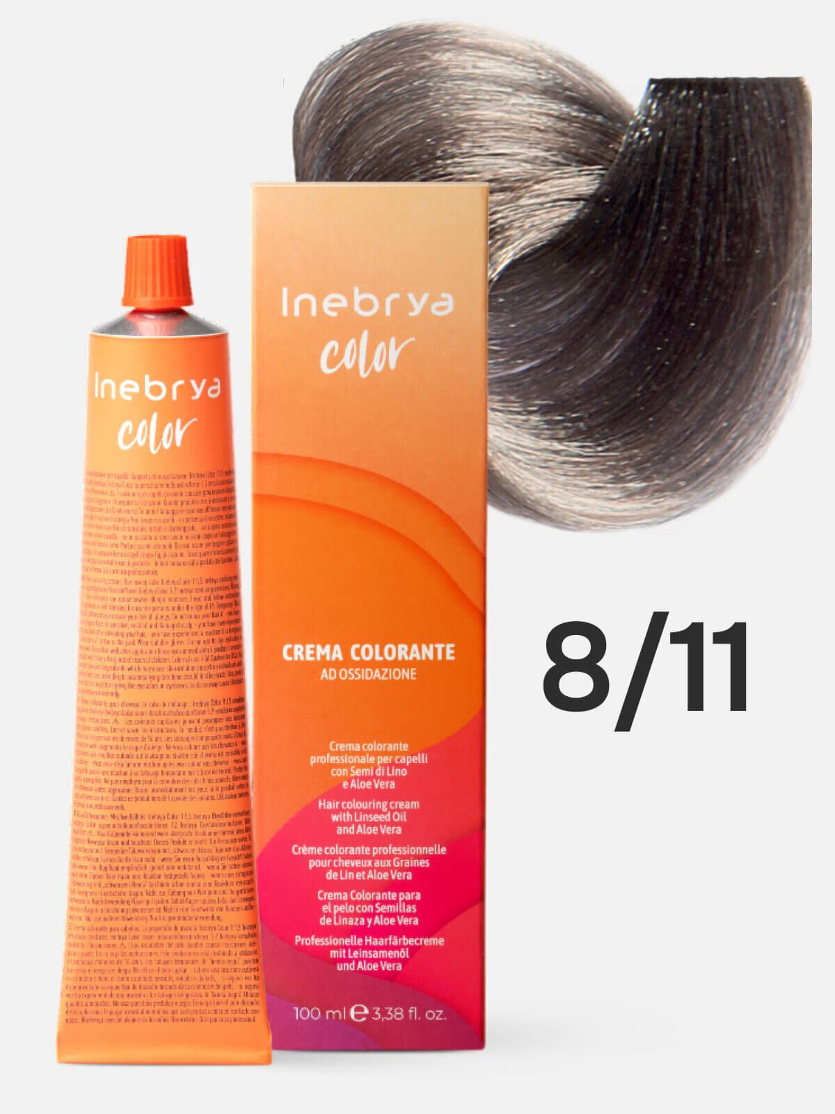 Крем - краска для волос профессиональная Inebrya Color Professional 8/11 Светлый русый Интенсивный пепельный, 100 мл