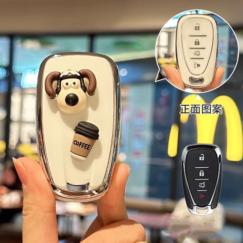Чехол для ключа-брелока Chevrolet для моделей с 4-клавишами, серебристый край белый, одиночный, подходит для Малибу XL,