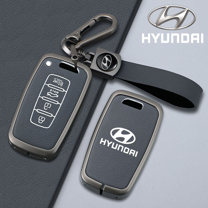 Металлический чехол для ключа автомобиля Hyundai Sonata 8-го поколения, 3-кнопочный, серый с кольцом, премиум-финиш