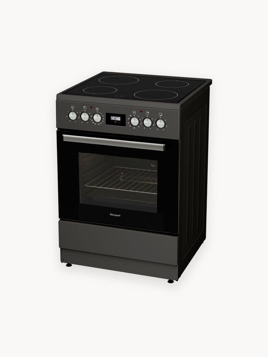 Электрическая плита Weissgauff WES E12V15 BE 3 года гарантии, 3 года гарантии, Объем 60 литров, гриль, Конвекция, Термостат духового шкафа