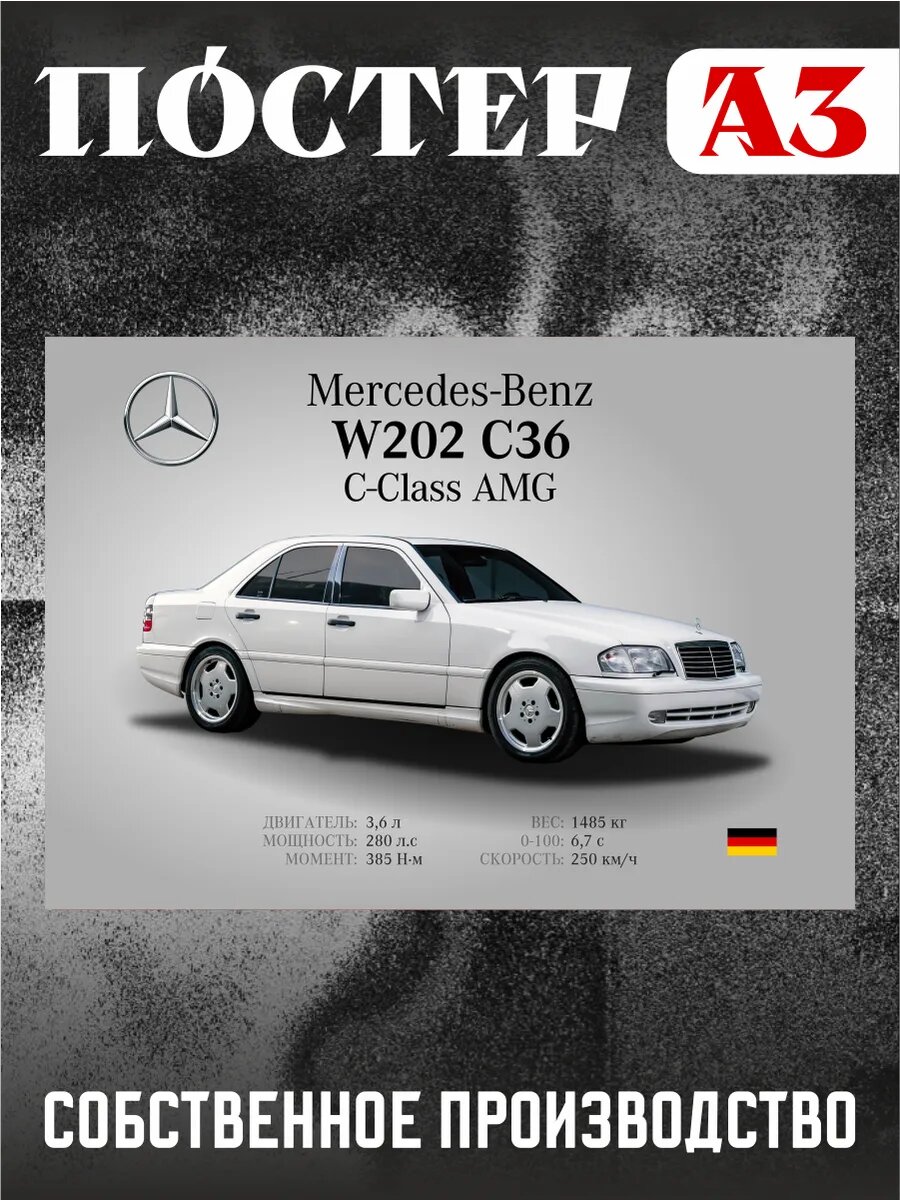 Постер на стену интерьерный А3 Mercedes-Benz W202 C36