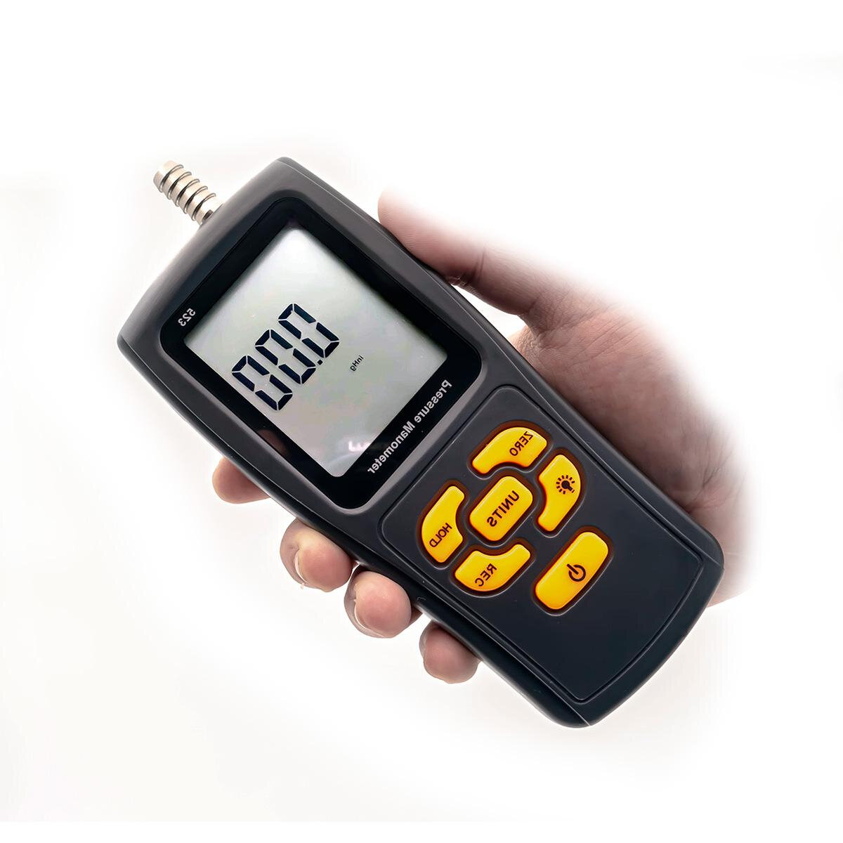 Цифровой манометр GT523-HT (0-10кПа) с ЖК-дисплеем для измерения дифференциального воздуха и давления газовых сред с записью измерений в память.