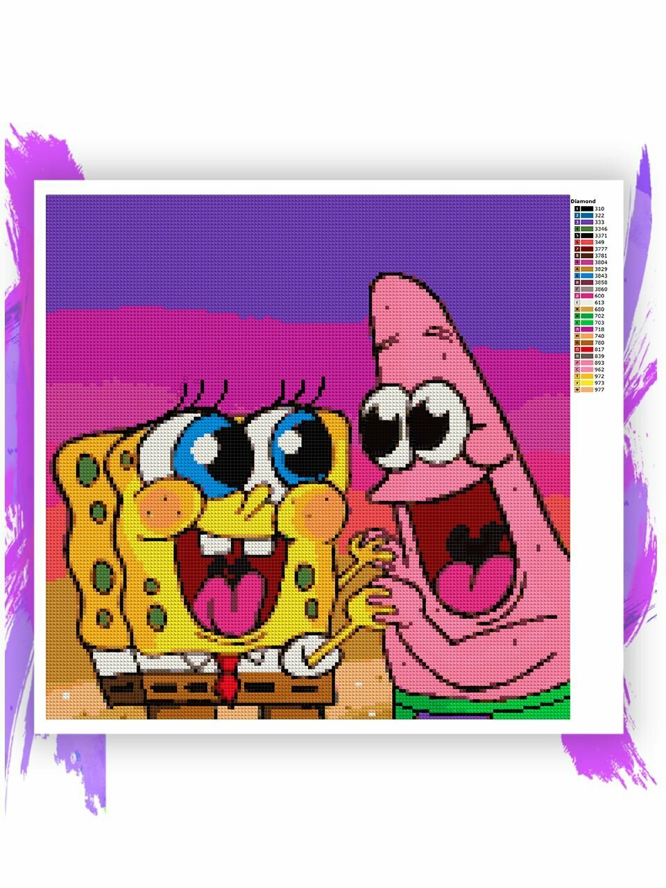 Алмазная мозаика без подрамника - вышивка Губка Боб 40 х 40 см