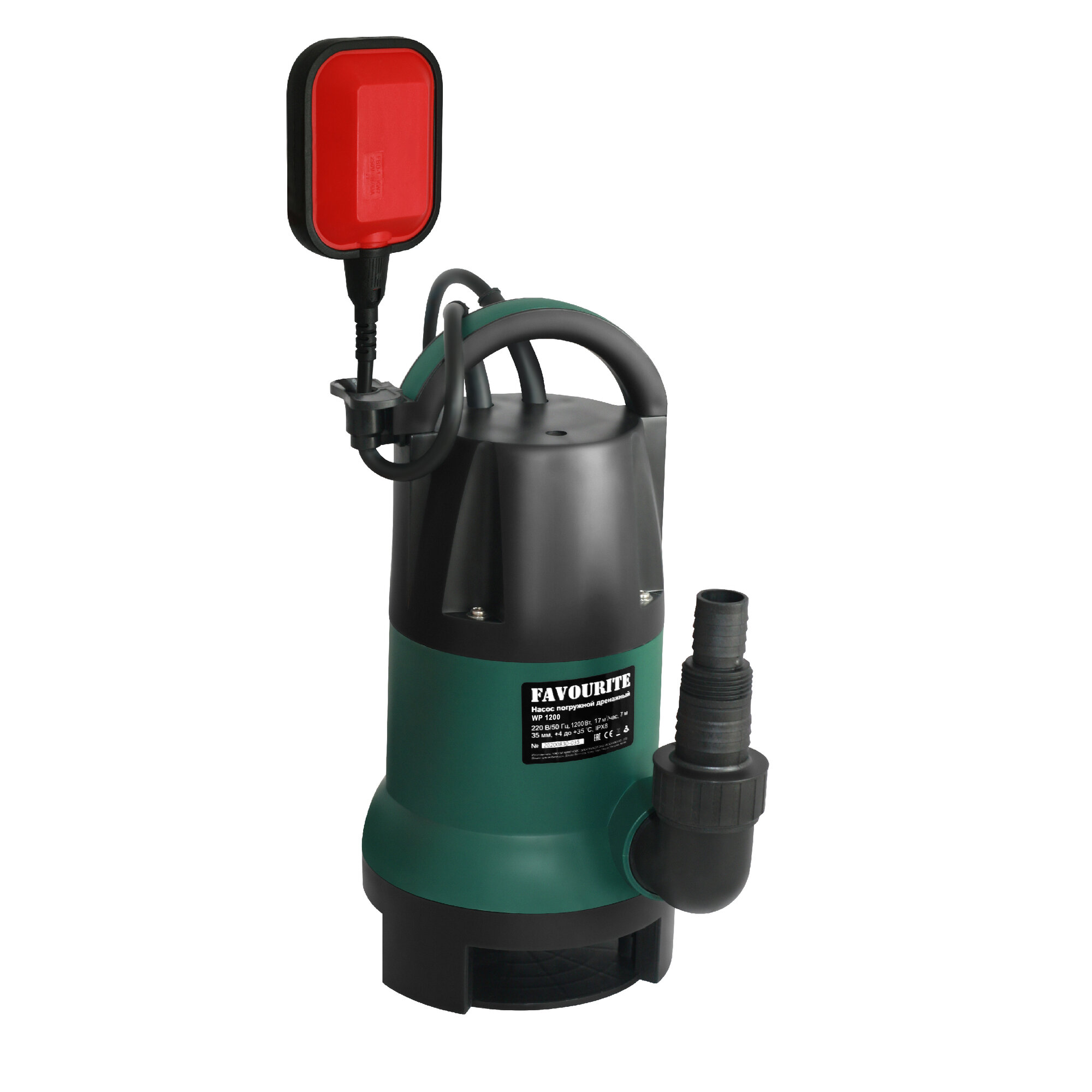 Погружной дренажный насос FAVOURITE WP 1200, 1200 Вт, для грязной воды, 17 м3/час, 7 м