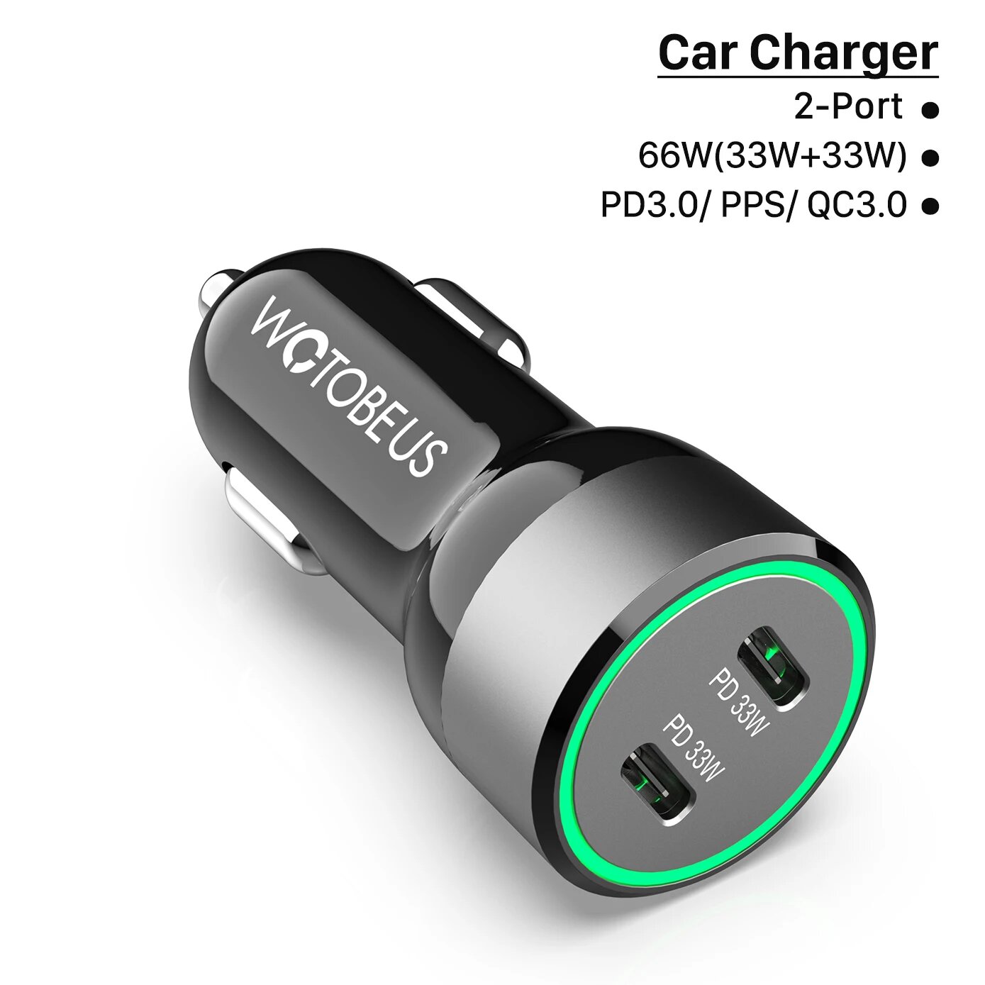 Автомобильное зарядное устройство WOTOBE 2 порта, 66W (33W+33W), PD3.0/PPS/QC3.0
