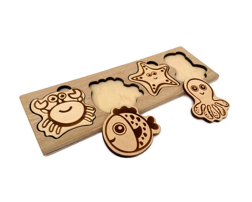 Рамка-вкладыш Куби Дуби "Обитатели Морей" КД000054, дерево, развивающие функции