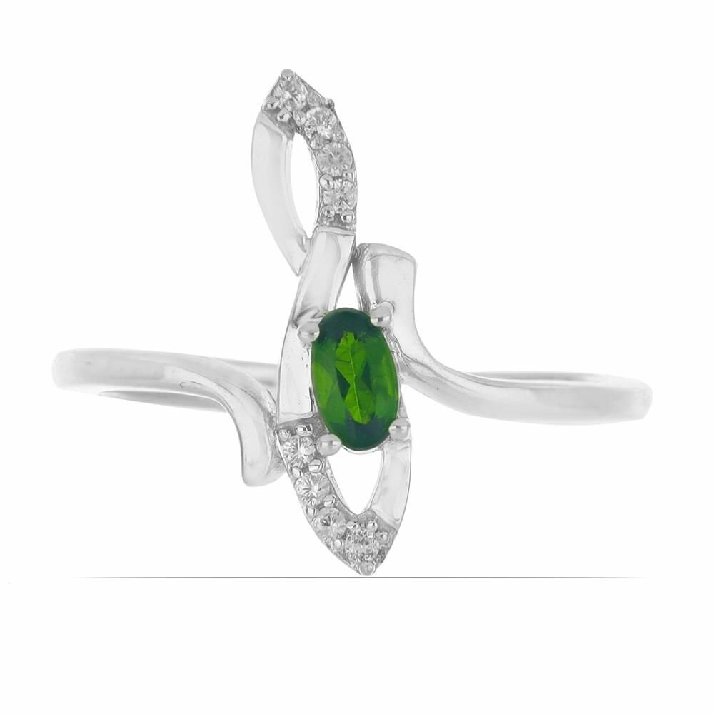 Кольцо, серебро, 925 проба, родирование, хромдиопсид, циркон