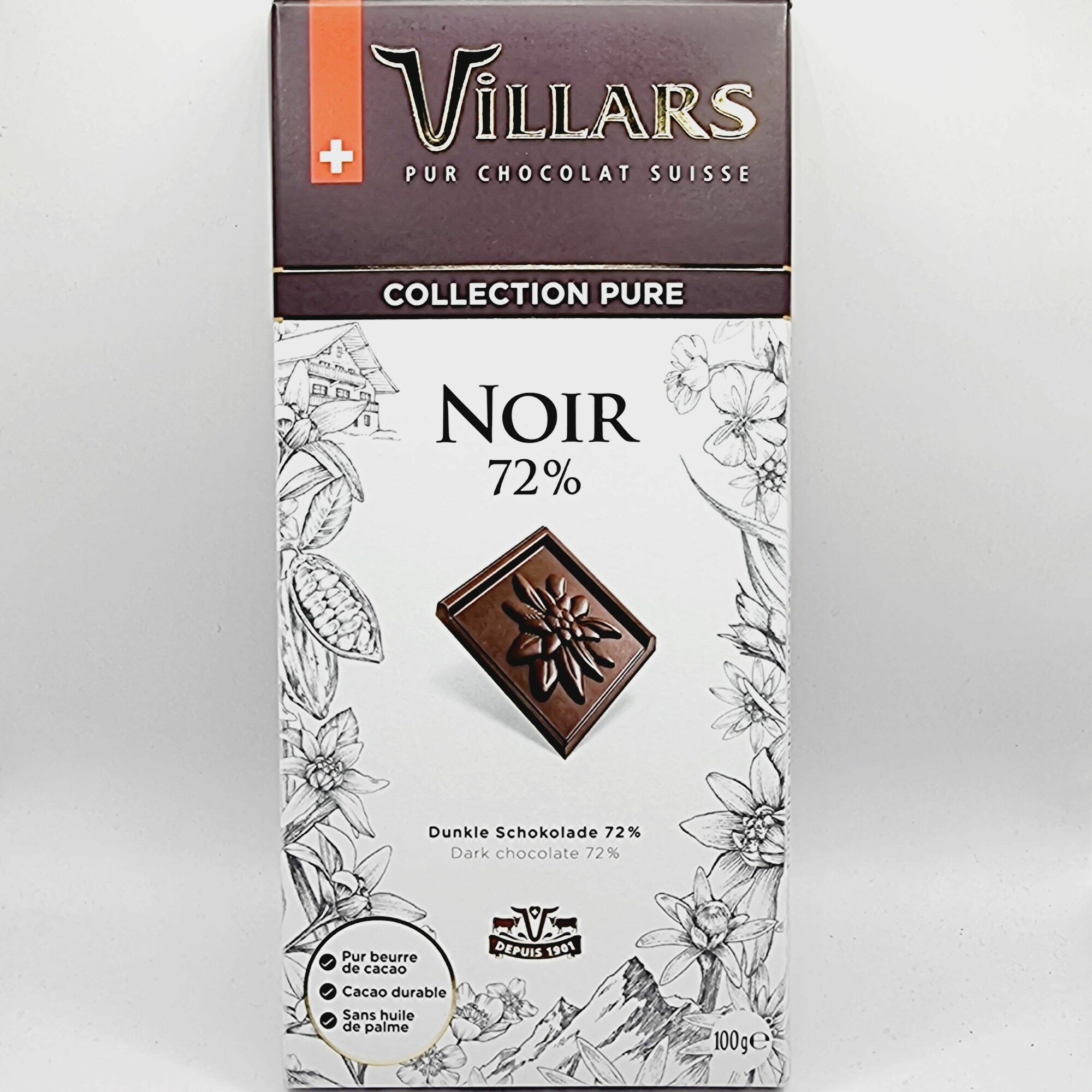 VILLARS швейцарский тёмный шоколад 72 % , без добавок, 100 г (Швейцария)