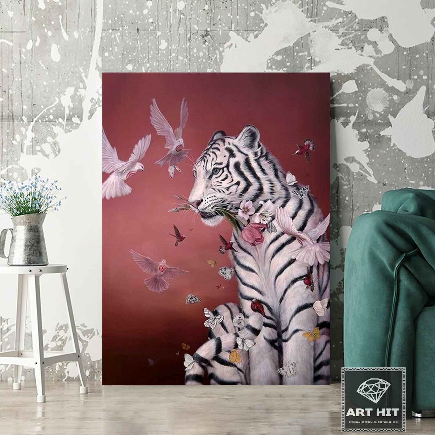 Картина Белый тигр, 30х40 см.