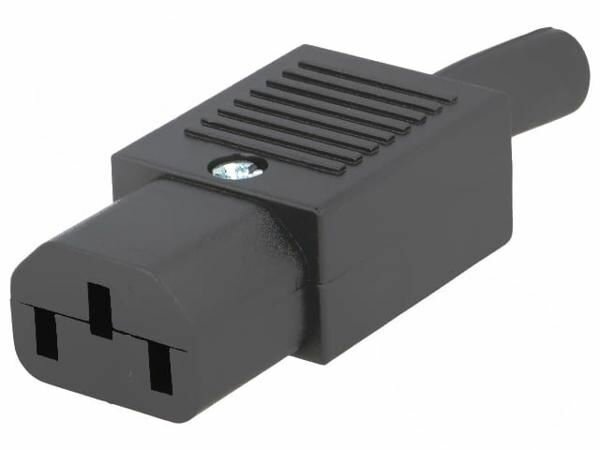 Разъем BULGIN PX0587 питания АС прямой, вилка "мама", коннектор 10А, 250ВAC, IEC 60320, C13 (F), переходник на провод, адаптер гнездо