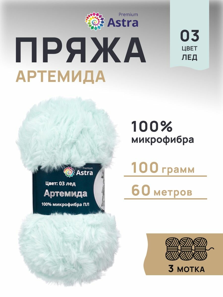 Пряжа для вязания Astra Premium 'Артемида' 100г, 60м (100% микрофибра ПЛ) (03 лед), 3 мотка