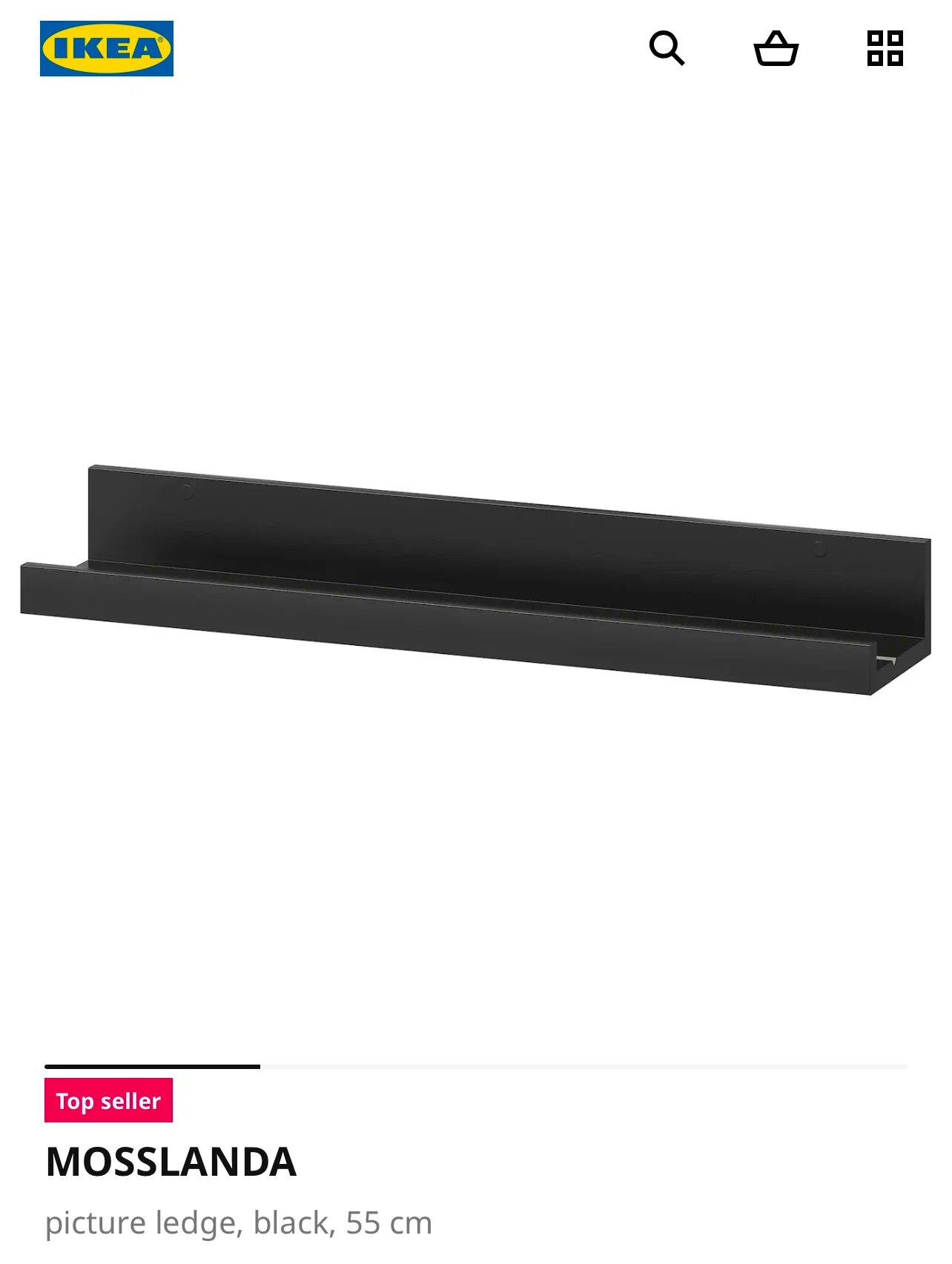 Уценка Полка MOSSLANDA IKEA, черная,55 см