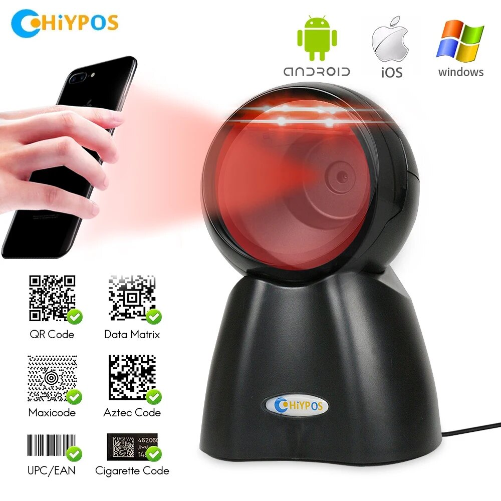 Настольный 2D QR-сканер штрих-кода, NT4040 Hands-Free, всенаправленный USB, большой считыватель штрих-кодов, 1D QR-экран, сканирование штрих-кодов, NT4040