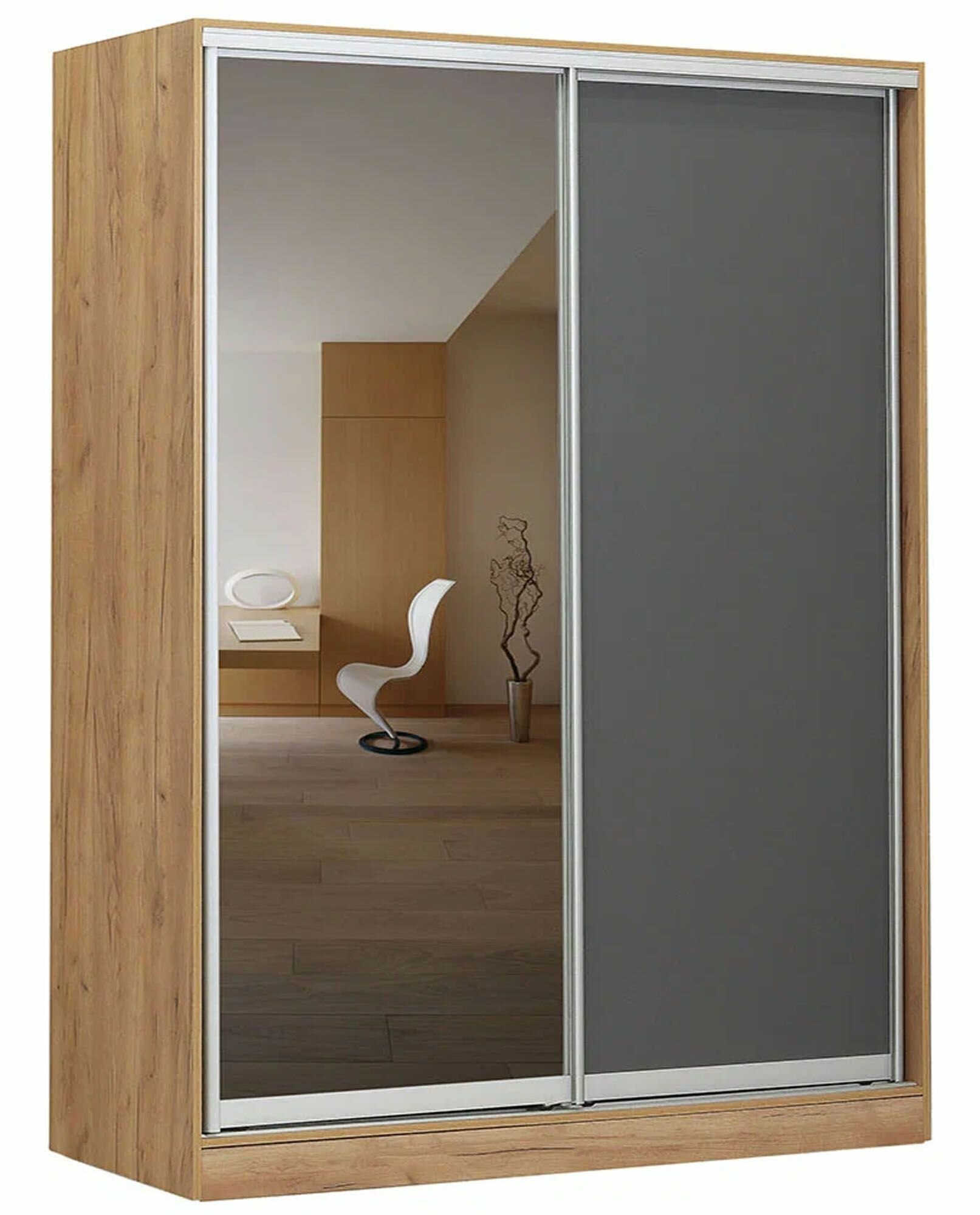 Шкаф-купе двухдверный с зеркалом 176х59х230 вариант 2, дуб крафт золотой/графит серый
