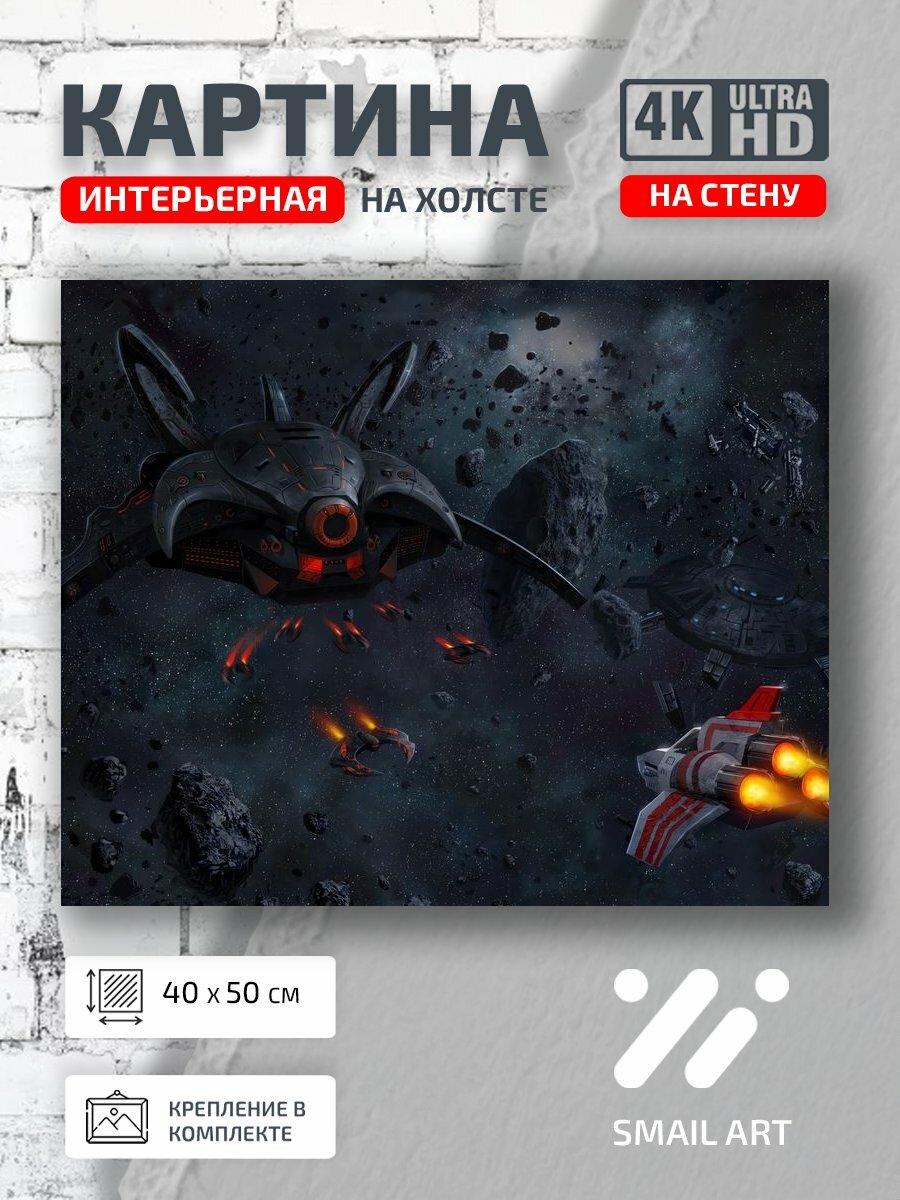 Картина на холсте интерьерная 40 на 50 на стену Астероиды Space для офиса космос интерьер