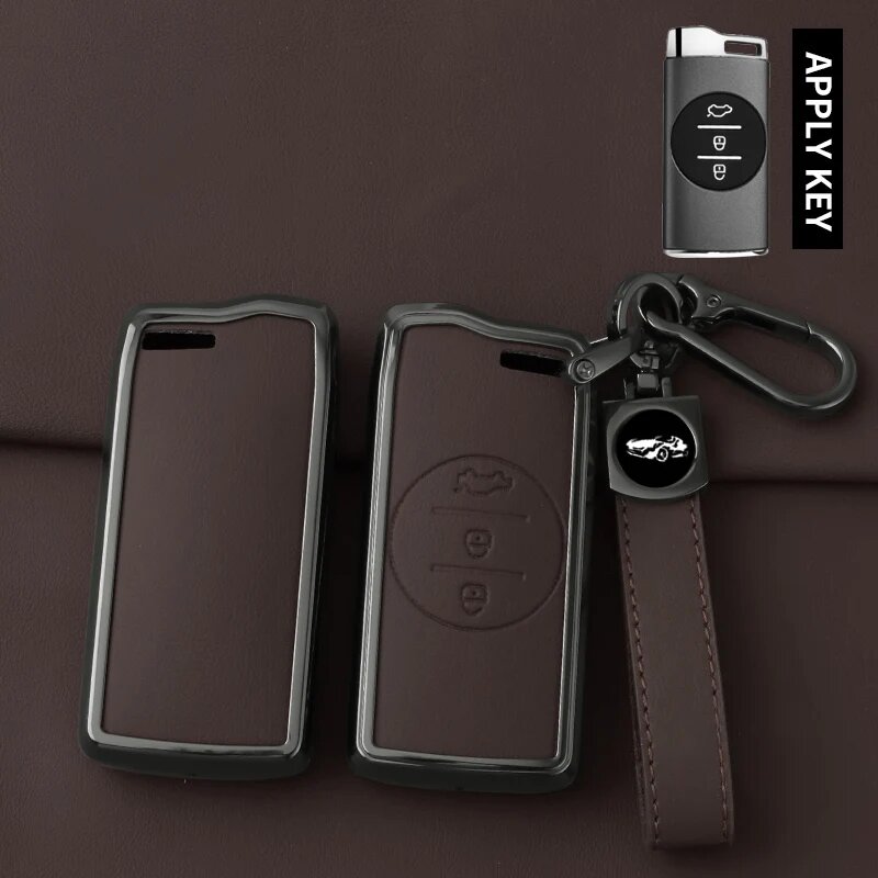 Металлический кожаный чехол для автомобильного ключа для Chery Tiggo 7 pro 8 Pro Exeed Brown Set2
