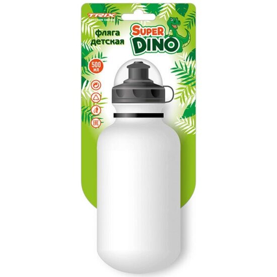 Фляга Trix Super Dino детская, 500 мл, защитная крышка, LDPE