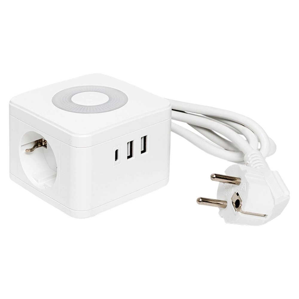 Удлинитель EKF Куб 2 гнезда +2USB-A +USB-C с заземлением 1,3 м