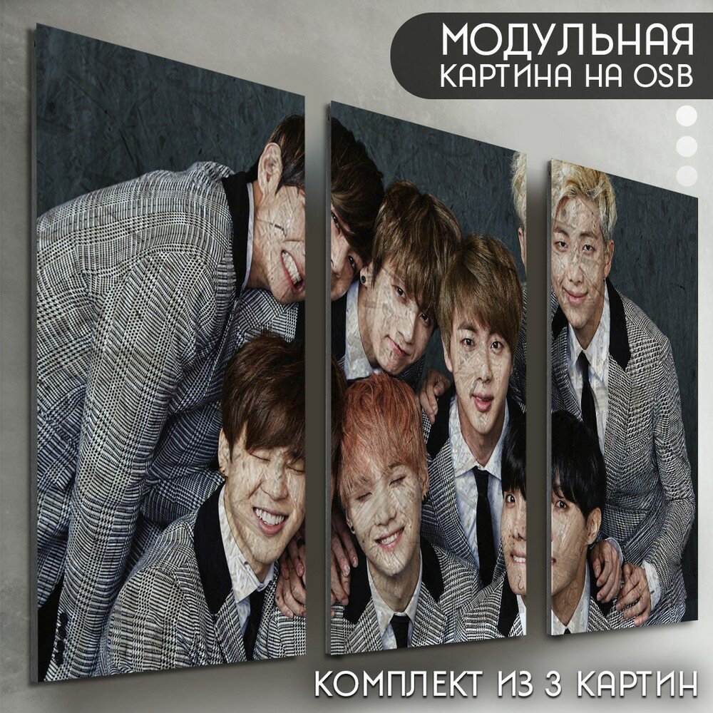 Модульная картина на рельефной доске ОСП "Музыка BTS (Южная Корея, K pop, Jhope, Чин, Сюги, Джей Хоупа, Чимин, Ви и Джонгук ) - 6694"