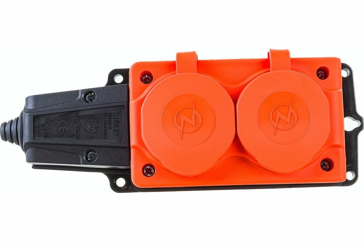 NE-AD Штепсельная колодка 2 гнезда с крышкой и заземлением IP54, каучук, оранжевая 4112, 16A