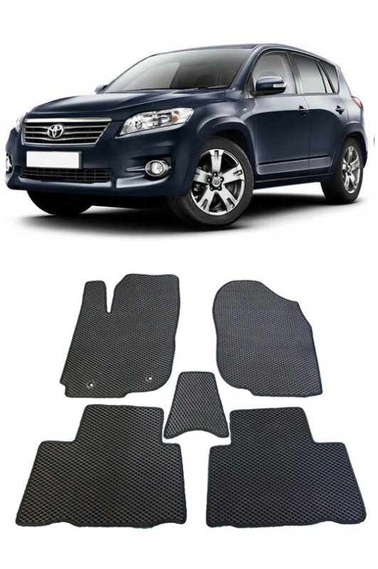 Ева коврики Toyota RAV 4 III (СA30) 2006 - 2009/ Ева ЭВА сота/ цвет Черный c серой окантовкой / EVA Smart / коврики в салон автомобиля Тойота