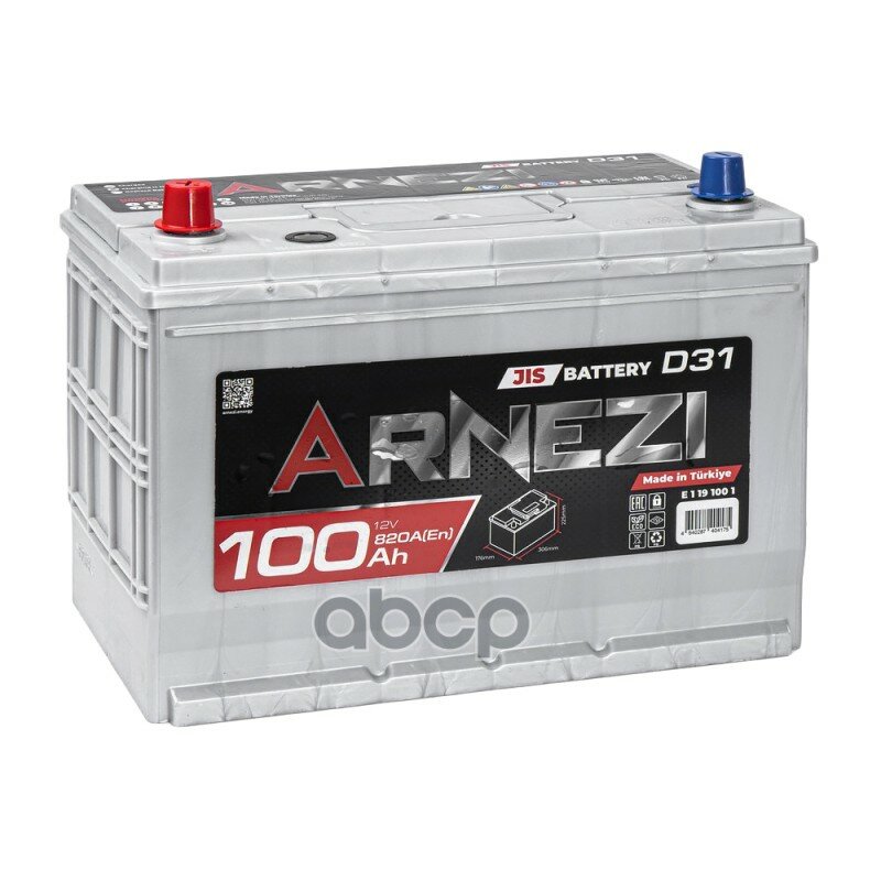 Аккумулятор ARNEZI JIS SMF 100 А/ч прямой L(+) 306x176x225 D31 EN 820 А ARNEZI арт. E 1 19 100 1