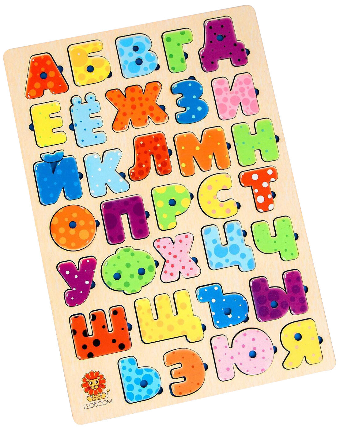 Большая алфавитная доска Smile Decor "Конфетти" (Леобум), деревянная рамка-вкладыш, учим буквы русского алфавита