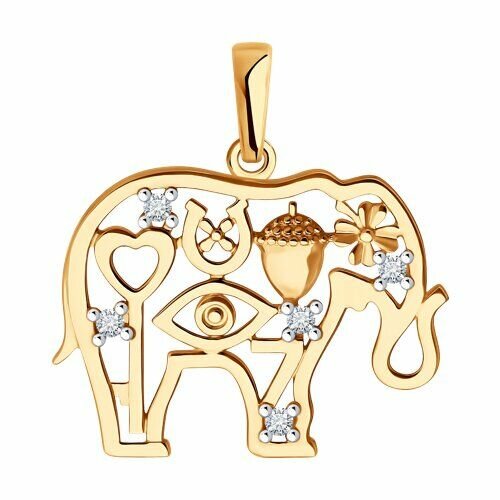 Подвеска, красное золото, 585 проба, фианит