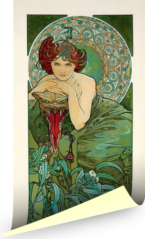 "Драгоценные камни. Изумруд", Муха Альфонс, картина для интерьера (репродукция) (30х64 см / без подрамника)
