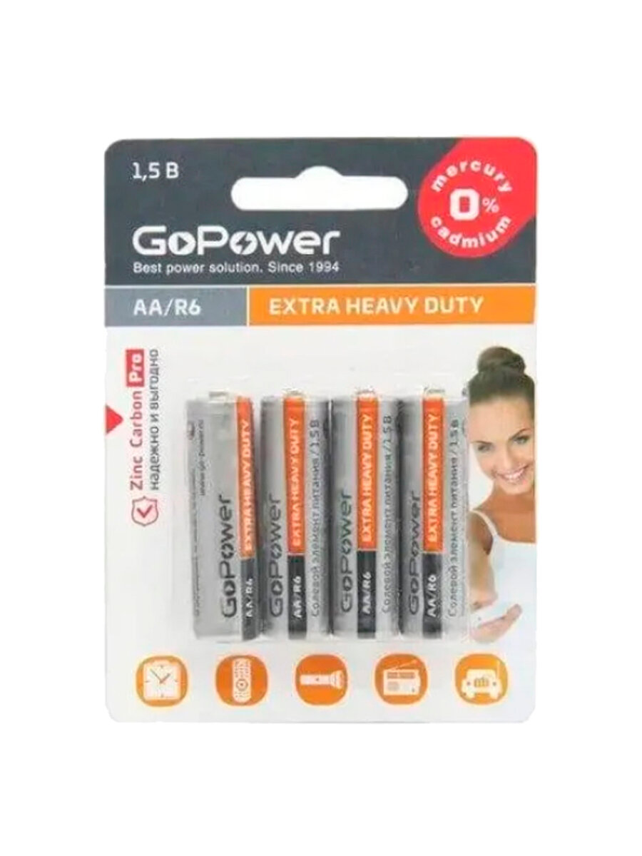 Батарейка GoPower R6 AAA Heavy Duty 1.5V (4шт в блистере)