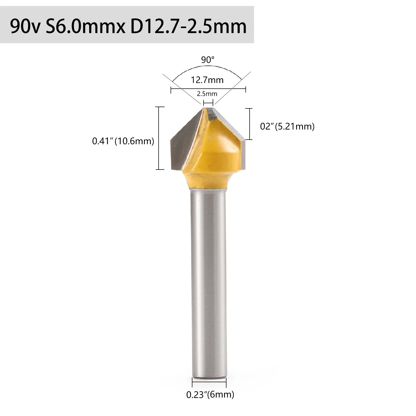 HOZLY Фреза V-образная твердосплавная 6 мм 90 градусов 90V S6xD12.7x2.5