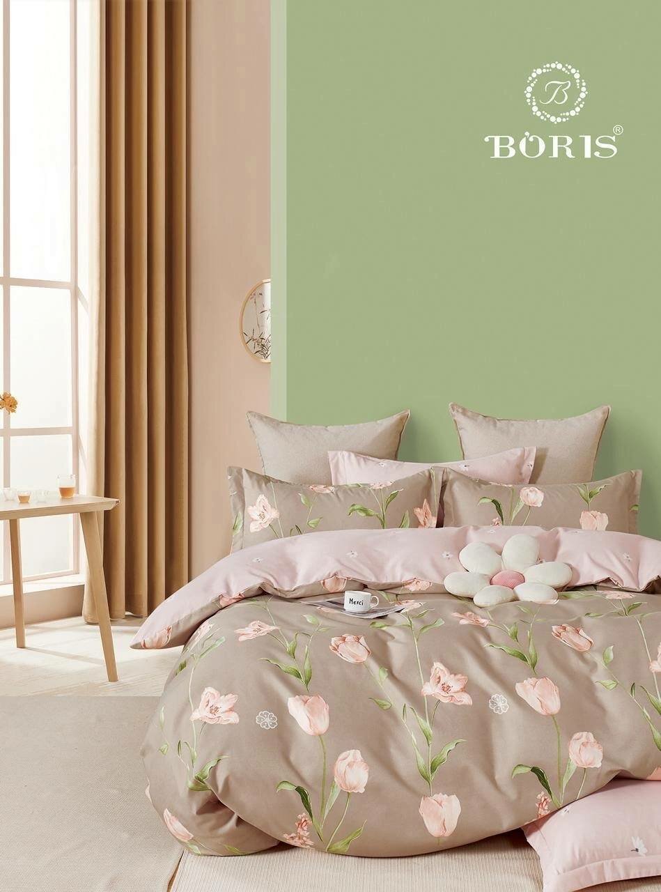 Постельное белье Boris 1.5 спальный Сатин, Хлопок, Бежевые тюльпаны
