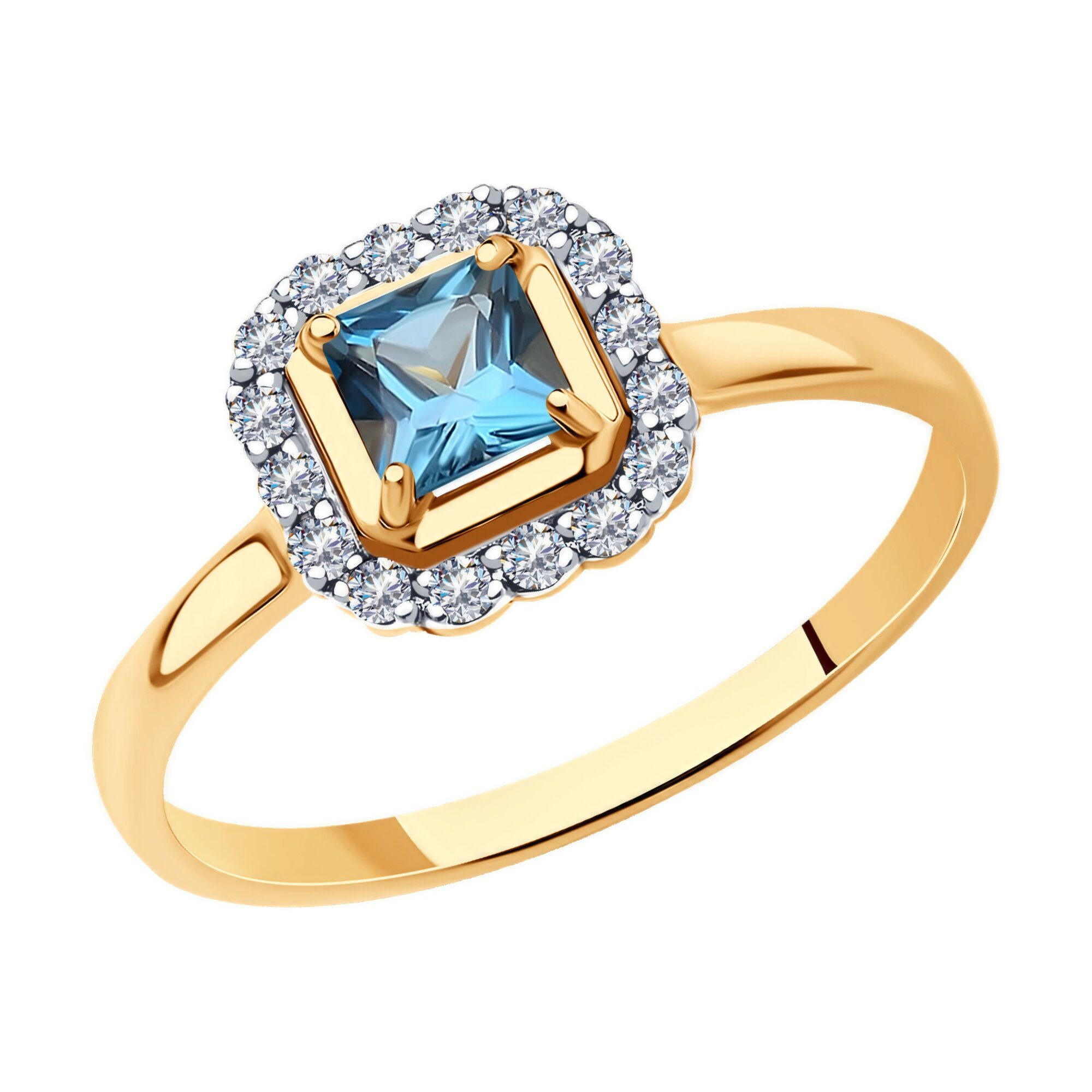 Кольцо, красное золото, 585 проба, Лондон топаз, фианит