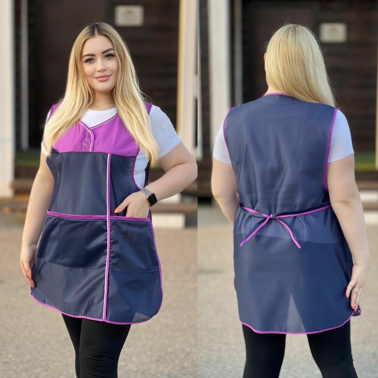 Сарафан рабочий женский Мадлен. Халат парикмахерский, фартук универсальный подходит для продавцов, уборщиц, поваров, флористов и парикмахеров