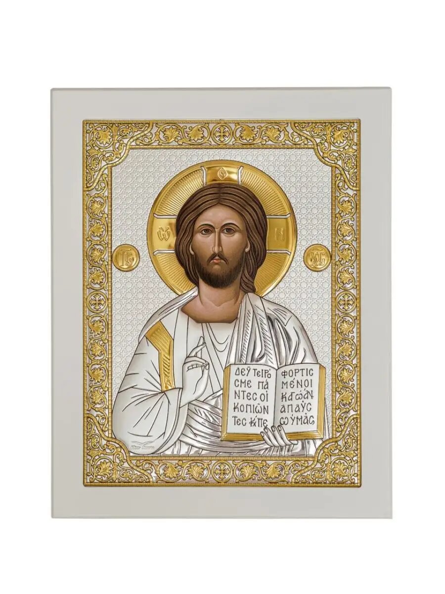Икона серебряная, греческая Спаситель, 185х235 мм.