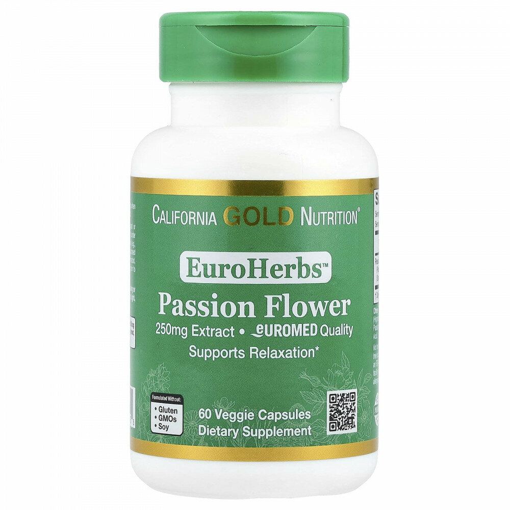 California Gold Nutrition, EuroHerbs™, экстракт пассифлоры, качество Euromed, 250 мг, 60 растительных капсул