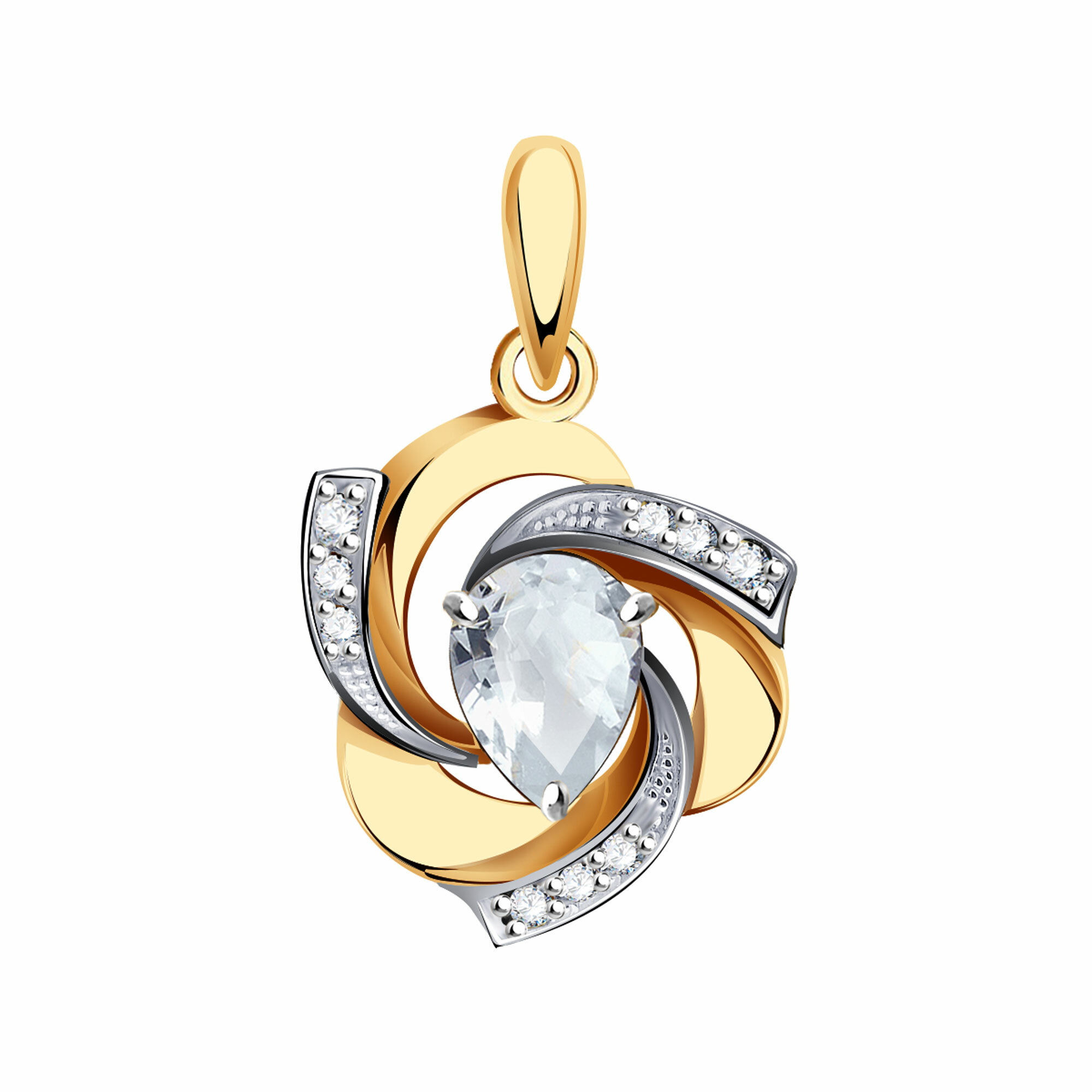 Подвеска, красное золото, 585 проба, фианит, горный хрусталь