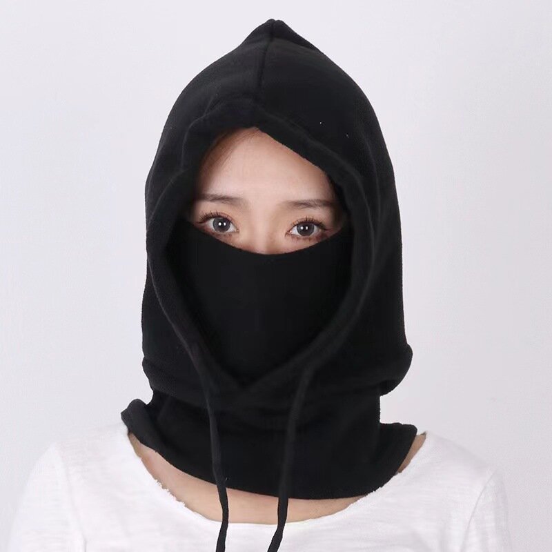 Шапка-маска, цельный кусок, бархат, ветрозащитная, черная