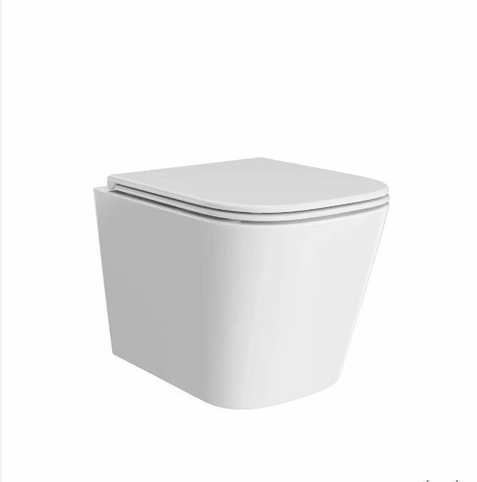 Унитаз CUBO подвесной безободковый с крепежом и сиденьем белый глянцевый KERAMA MARAZZI CU. wc.02