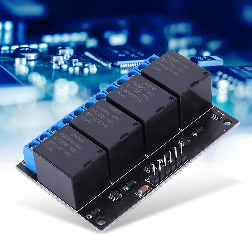 Модуль реле 4-канальный бистабильный самозащищающийся с кнопкой для МК с низкоуровневым управлением переключателем 5V точность