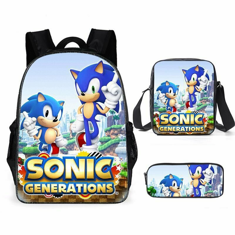 Производитель Spot напрямую поставляет рюкзак Sonic, школьную сумку для учеников начальной и средней школы, наплечную сумку, набор из трех предметов для пенала