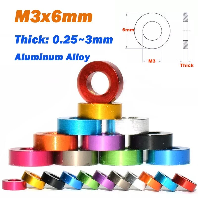 Анодированные шайбы алюминиевые M3x6, черные, 5шт