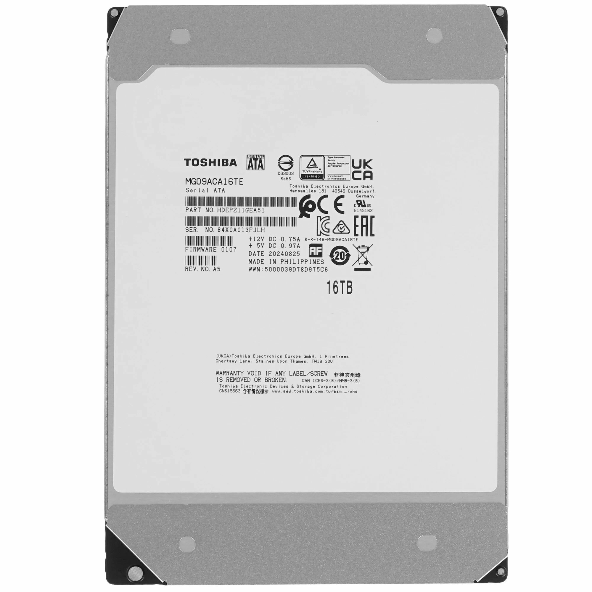 3.5" жесткий диск Toshiba Enterprise MG09 (MG09ACA16TE) 16ТБ, 7200Об/мин, 512МБ