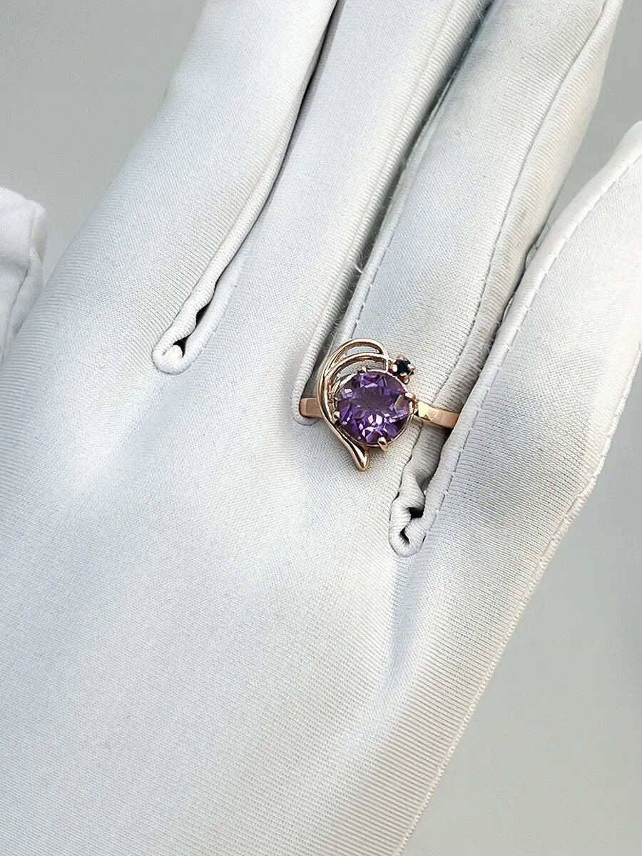 Кольцо, красное золото, 375 проба, аметист, сапфир