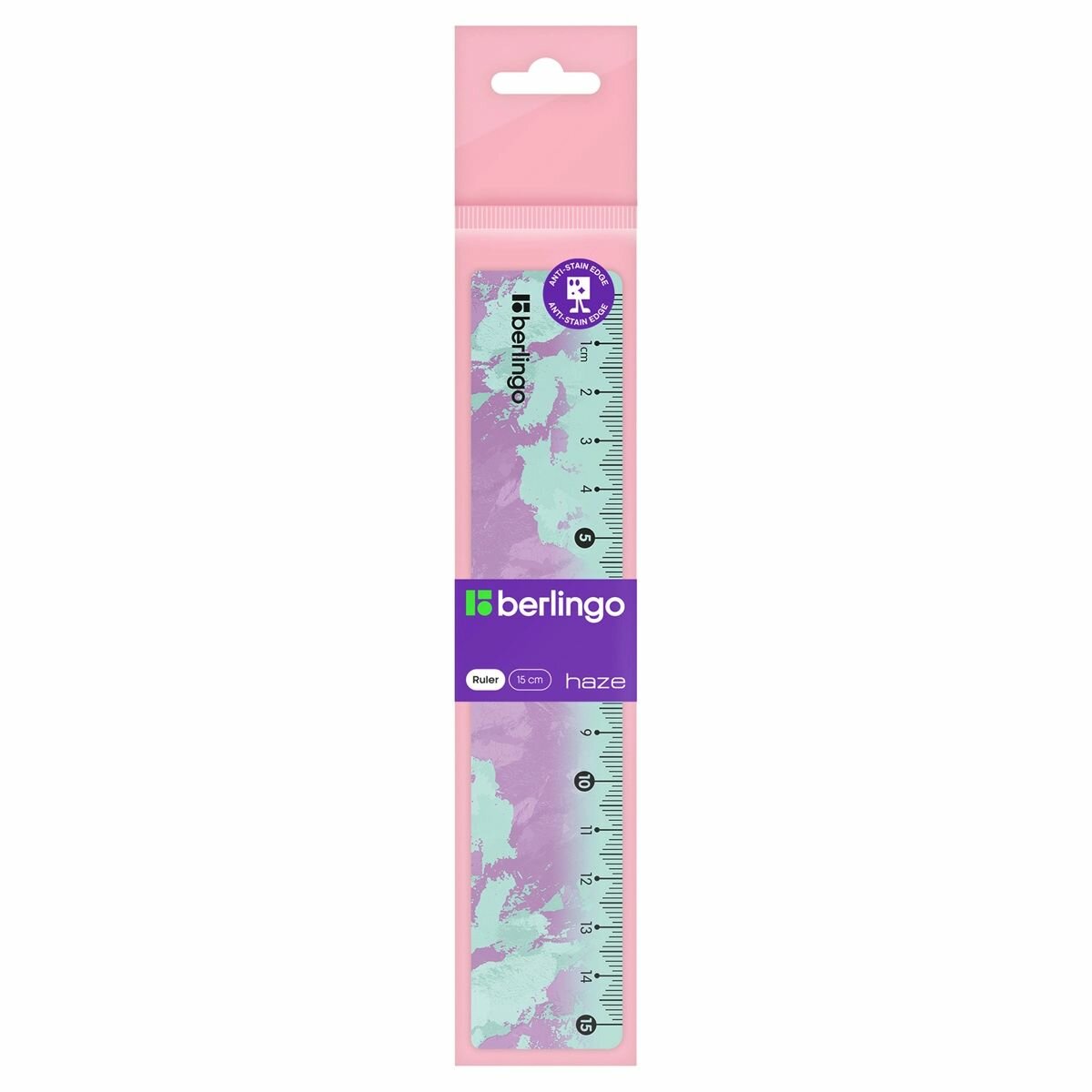 Линейка 15 см Berlingo "Haze", пластиковая, европодвес